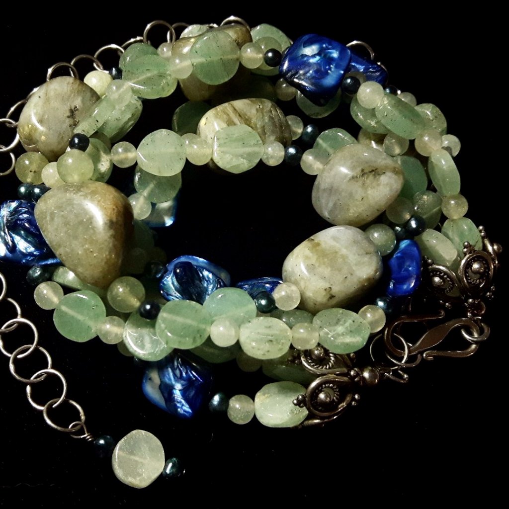 Labradorite, Aventurine & Blue Shell Silver Necklace – Leila Haikonen ...